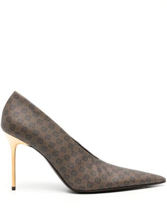 Balmain Pumps mit mini Monogramm-Print 100mm - Braun