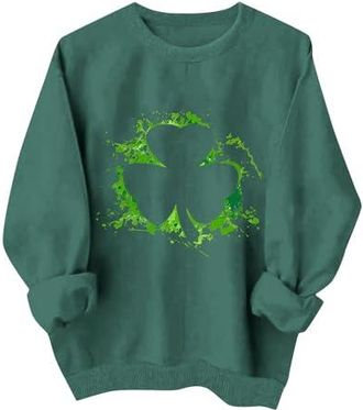Generic Sweat-shirt &agrave; motif coeur damour pour femme - Chemise fantaisie - Grande taille - Col rond - Tr&egrave;fle irlandais - Imprim&eacute; tr&egrave;fle irlandais - Tunique amp