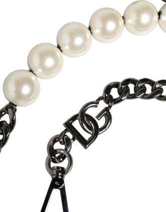 Dolce & Gabbana Womens White Leather Silver Chain Bag Accessory Shoulder Strap Real Brass Zamak Calf
