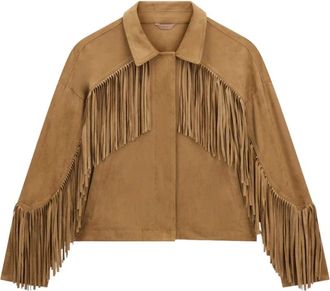 Guess Femme, Vestes, Brun, Taille: 36/38 FR Ibby Fringe Jacket