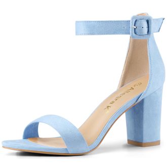 Allegra K Damen High Chunky Heel Schnalle Kn&ouml;chelriemen Sandalen Himmelblau 39