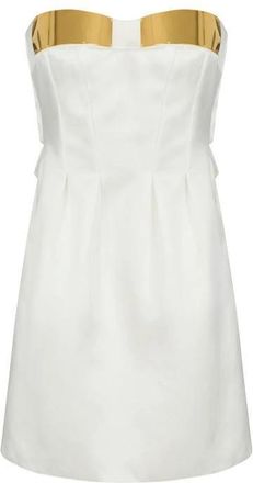 Elisabetta Franchi Femme, Robes, Blanc, Taille: 38 FR Mini-robe en satin duchesse avec bonnets bijoux