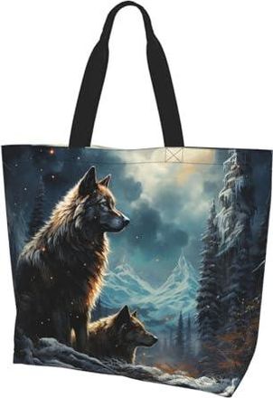 Generic Deux Loups Sac A Main Femmes Pliable Sacs L&eacute;ger Sac Fourre-Tout Pour Quotidienne Gym Universit&eacute;