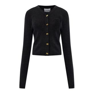 Ganni Wollcardigan mit gesticktem Logo - - Knitwear - Damen - Schwarzk - S