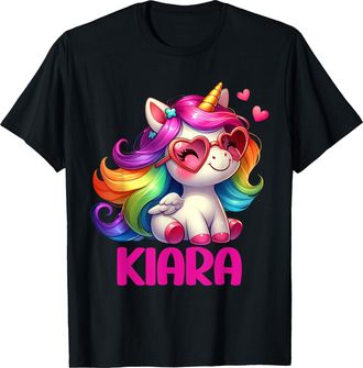 BDAZ Kiara Personalisierter Name, buntes Einhorn f&uuml;r Damen und M&auml;dchen T-Shirt