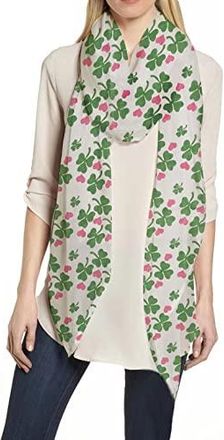 Lina & Lily Clover Écharpe légère pour femme Motif trèfle, Blanc vert avec coeur, Taille unique