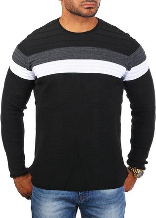 Carisma Strickpullover Herren leichter Feinstrick einfarbig uni gestreift retro Look 7558