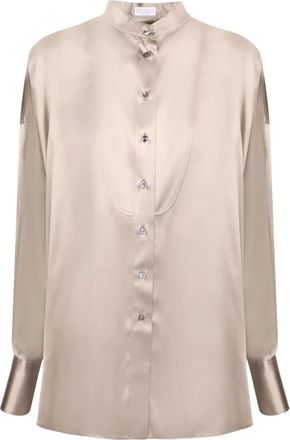 Brunello Cucinelli Chemise &agrave; col mandarin - Femme - Blouses et Chemises - Beige - Taille: 40 FR