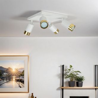 Licht-Erlebnisse Deckenstrahler 4 flammig, Deckenlampe Weiß, Gold, Strahler Deckenleuchte GU10, flexibel, länglich, B:25 cm, zielgerichtet, Spot, Deckenleuchte Küche