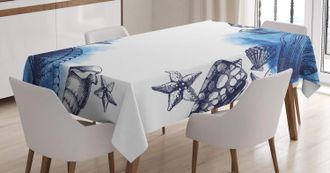 Abakuhaus Ozean Tischdecke, Sealife Sea Shells Sand, Schmutzabweisend Pflegeleicht Waschbar Druck Mit Klaren Farben ohne Verblassen, 140 x 200 cm, Marineblau un