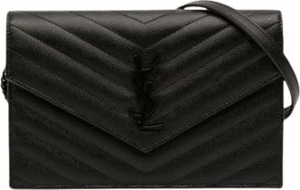 Saint Laurent Pre-owned Cassandre Envelope Wallet on Chain - Femme - Pre-owned - Noir - Taille: ONE Size