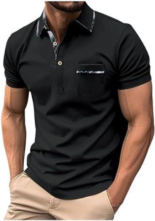 Generic Polo &agrave; manches courtes pour homme - Style d&eacute;contract&eacute; - Avec poche, Noir, XXL