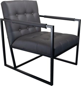 SVITA Jones Fauteuil cocktail lounge rembourré avec cadre en acier similicuir gris foncé - Svita