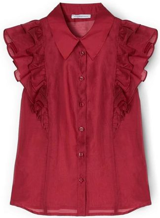 Motivi Femme, Blouses et Chemises, Rouge, Taille: 46 FR Chemisier en mousseline avec volants