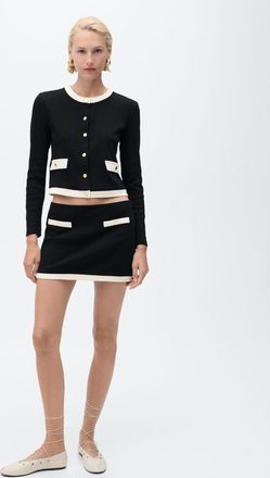 Mango Baumwollrock mit Kontrast schwarz - Damen - S - MANGO