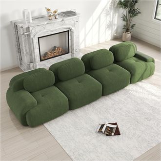Generic L-f&ouml;rmiges modulares Cordsofa, modulares Ecksofa, Dreisitzer-Sofa, rahmenloses Sofa, ergonomisch, hochelastisch 32D gepolstert, for Wohnzimmer(Verde,4