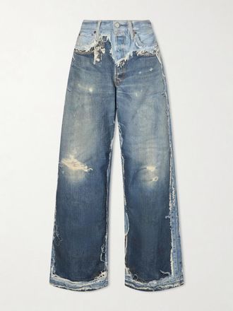 Acne Studios Jean Droit En Coton Biologique &Agrave; Imprim&eacute; Trompe-loeil 1981 - Bleu