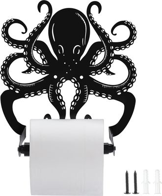 Blulu Octopus Toilettenpapierhalter - schwarzes Eisen, dekorativer nautischer Wandmontage, Papierhandtuchhalter - Neuheit Badezimmer-Dekor für nautische Hal