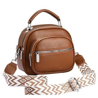 Generic Sac &agrave; bandouli&egrave;re classique en cuir avec large sangle r&eacute;glable, compartiments multifonctionnels pour femme, Brun