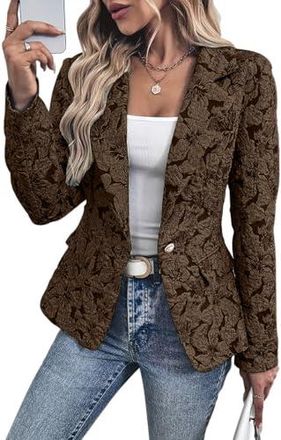 Minetom Blazer Femme &Eacute;l&eacute;gant Veste de Tailleur Costume Manches Longue Imprim&eacute; Floral Bureau Affaires Manteau Blouson avec Bouton A Marron XL
