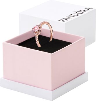 Pandora ROSE Timeless Ring funkelndes Herz 14k rosévergoldet, rosa Kristall, Zirkonia 188421C04 54