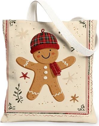 Generic Sacs fourre-tout en toile de pain d&eacute;pice de No&euml;l, motif biscuits de vacances, sacs d&eacute;picerie, sacs d&eacute;picerie r&eacute;utilisables, vintage et lavable avec ba