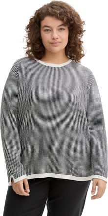 Tom Tailor Damen Plussize Strickpullover aus Baumwolle, 36994 - Black White Bubble Knit Design, 44