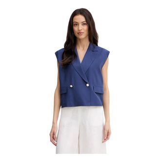 Fracomina Gilet en lin m&eacute;lang&eacute; - Femme - Costumes - Bleu - Taille: 38 FR