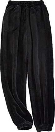 Onsoyours Pyjama Femme Polaire Pantalon Hiver Taille Haut Chaleur Intérieur Femme Bas Super Doux Confortable Automne Ample Velours Fourrure élastique Noir XXL