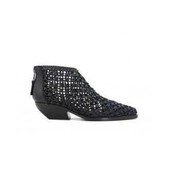 Elena Iachi Leder-Stiefeletten mit gewebtem Obermaterial - - Shoes - Damen - Schwarzk - 37 EU