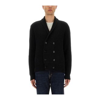 Tom Ford Homme, Pulls, Noir, Taille: L Wool Silk Shawl Collar Cardigan