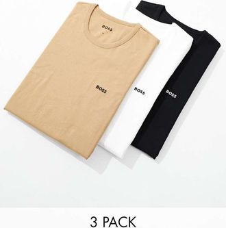 HUGO BOSS 3er-Pack T-Shirts in Wei&szlig;, Hellbraun und Schwarz mit Logo-Bunt