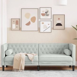 vidaXL Vidaxl - Canapé Chesterfield avec traversins 3 places gris clair velours