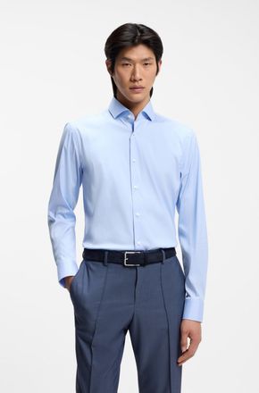 HUGO BOSS Businesshemd BOSS, Herren, Gr. 40, N-Gr, blau (light, pastel blau450), Web, Obermaterial: 75% Baumwolle, 20% Polyamid, 5% Elasthan, unifarben, slim fi