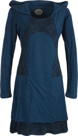 vishes Alternative Bekleidung - Damen Langarm Lagenlookkleid aus Baumwolle mit Zipfelkapuze t&uuml;rkis 50-52