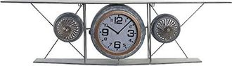 DKD Home Decor DKD Wanduhr Home Decor Glas Eisen Flugzeug MDF Dunkelgrau (120 x 21 x 33,5 cm)