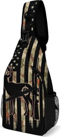 Generic Sacoche Homme Bandouliere Camouflage chasse cerf camouflage drapeau am&eacute;ricain Mode Sac De Poitrine Antivol Sac DEpaule pour Homme Femme Randonn&eacute;e