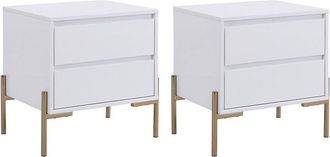 Vente-Unique Pascal MORABITO-2er-Set Nachttische mit 2 Schubladen - MDF & Metall - Weiß lackiert & Goldfarben - KORASA von Pascal Morabito