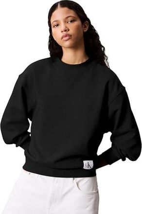 Calvin Klein Sweat dInt&eacute;rieur Femme Badge Logo Terry avec Col Ras-du-Cou, Noir (Black), M