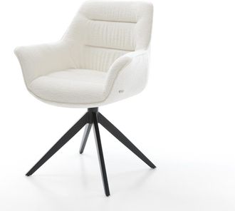 DELIFE Drehstuhl Kaira-Flex Boucl&eacute; Soft Beige Kreuzgestell breit Schwarz 360&deg; drehbar Wippfunktion, Esszimmerst&uuml;hle