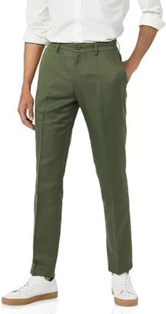 Amazon Essentials Pantalon de Costume à Taille Extensible Coupe Classique sans Pinces Homme, Vert Olive, 60W / 30L
