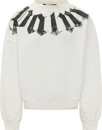 Palm Angels Homme, Sweatshirts et sweats &agrave; capuche, Blanc, Taille: M Neck Logo Loose Crew