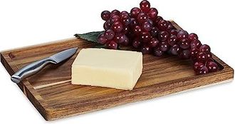 Relaxdays Schneidebrett rechteckig, aus Akazienholz, Küchenbrett, HxBxT: 2 x 35 x 24 cm, Servierplatte, mit Rand, natur