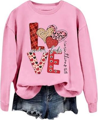 Generic Pull sans capuche imprim&eacute; coeur pour la Saint-Valentin 2026, rose, XXL