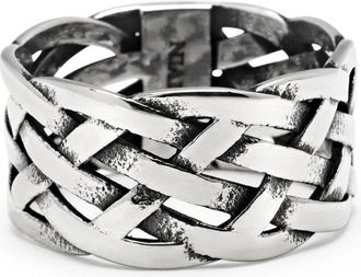 Nialaya Homme, Accessoires, Gris, Taille: 64 MM Mens Stainless Steel Woven Chain Ring