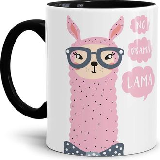 Tassendruck Alpaka-Tasse No Drama lama Lady - Innen & Henkel Schwarz - Mug/Cup/Becher/Lustig/mit Spruch/Lama/Witzig/Geschenk-Idee/Fun/Beste Qualität - 25 Jahre Er