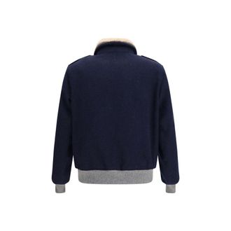 Brunello Cucinelli Cashmere with Shearling Collar Jacket - Navy