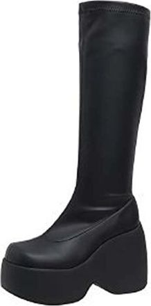 Generic Bottes hautes d&eacute;contract&eacute;es extensibles pour femme - Semelle &eacute;paisse - Talon compens&eacute; - Antid&eacute;rapantes - Confortables - &Agrave; enfiler - Pour lext&eacute;rieur, l