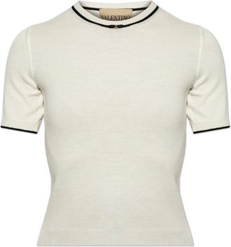 Valentino Garavani Femme, Pulls, Beige, Taille: 36 FR Haut en laine avec ornement dencolure