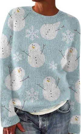 Generic Pull jacquard d&eacute;contract&eacute; ample &agrave; manches longues et col rond pour femme - Pull chaud en tricot nordique chic - Tunique en laine - Doux au toucher - G